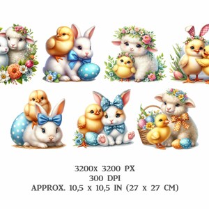 15 Easter Friends Pack, Watercolor Cute Spring Animals With Flowers PNG ...