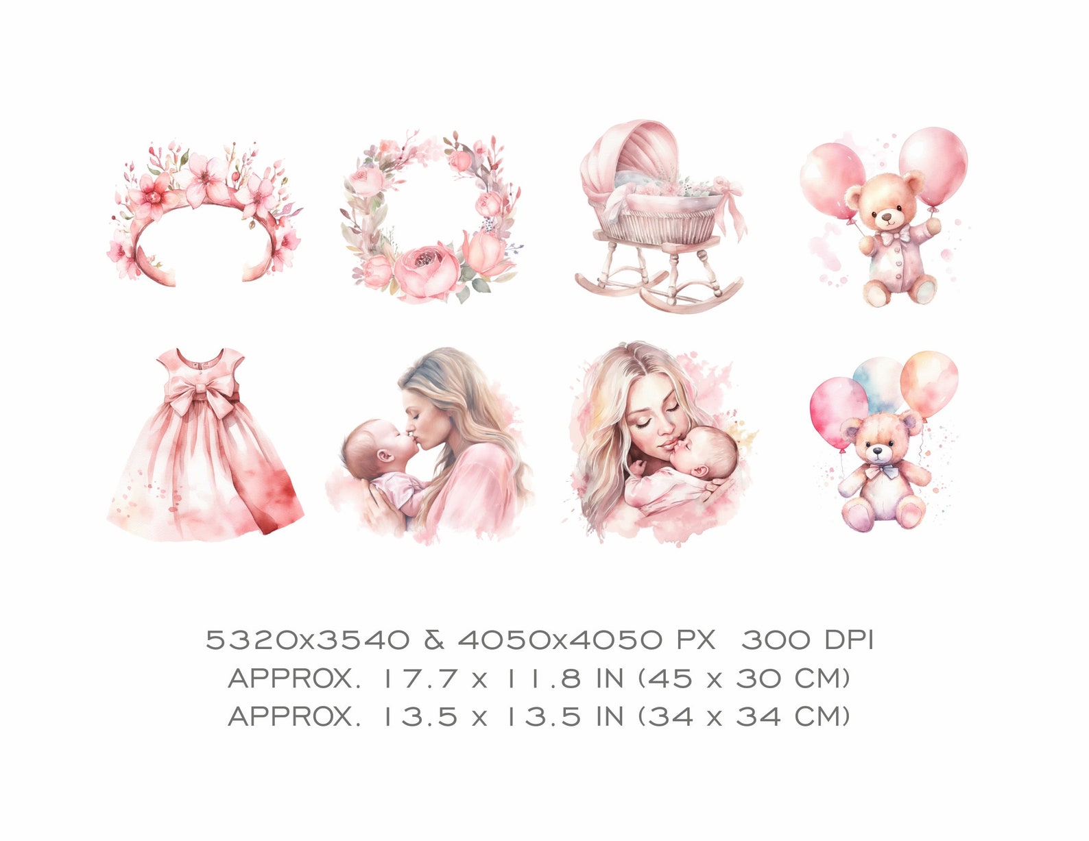 35 Watercolor Baby Shower Clipart Baby Girl Bundle Digital Clip Art ...