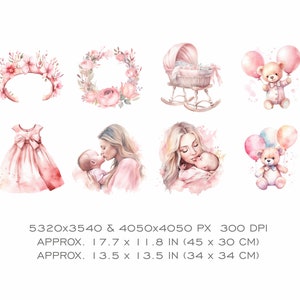 35 Watercolor Baby Shower Clipart Baby Girl Bundle Digital Clip Art ...