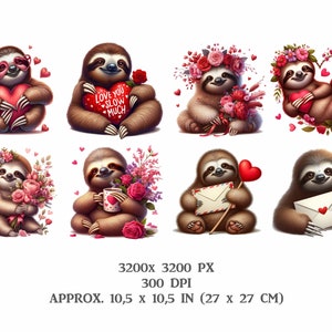 25 Watercolor Valentine Sloths Pack, February 14th Cute Animals Clip ...
