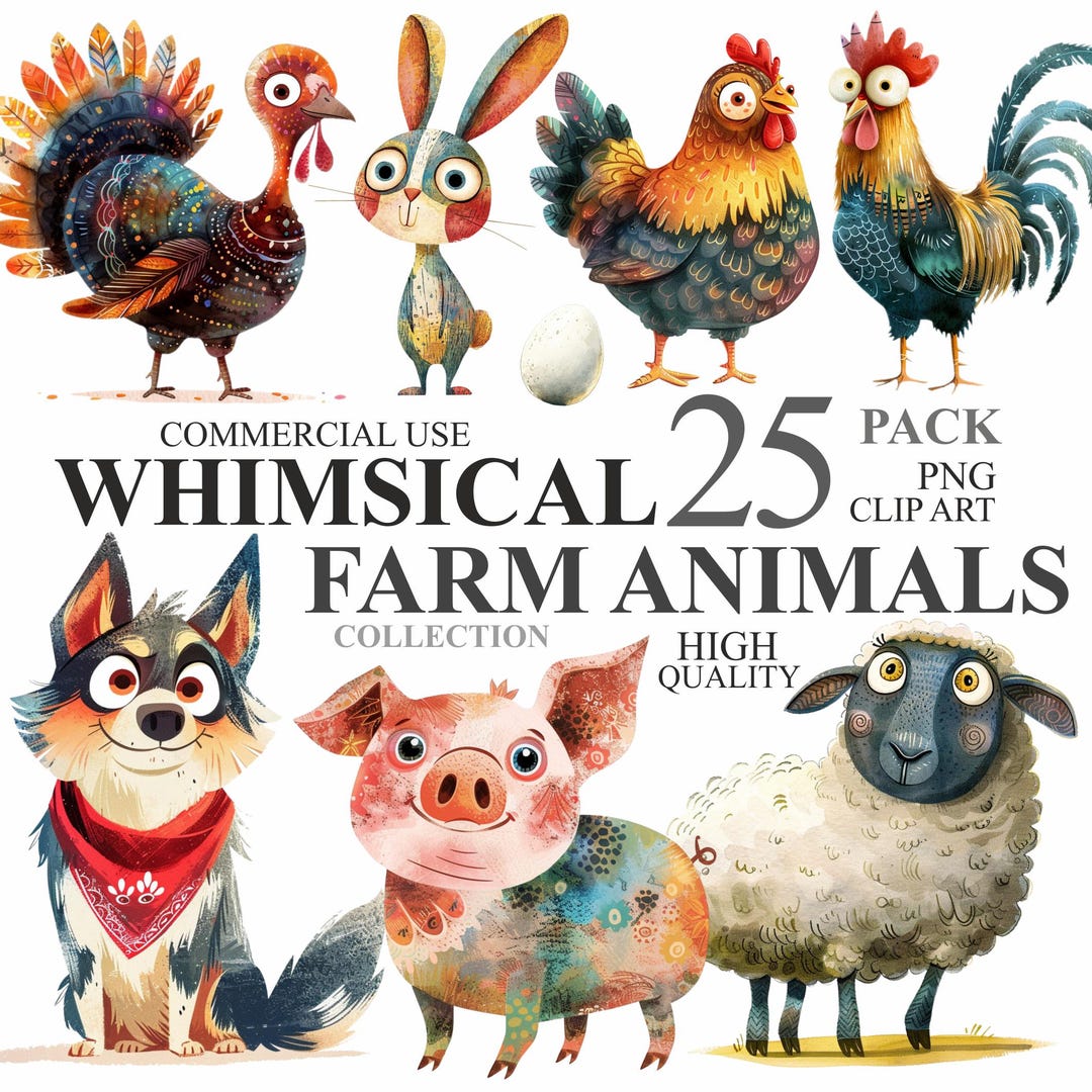 25 Whimsical Farm Animals Clipart, Watercolor Funny Graphics PNG ...