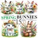 15 Watercolor Spring Bunny Pack, Cute Easter Rabbit With Flowers PNG ...