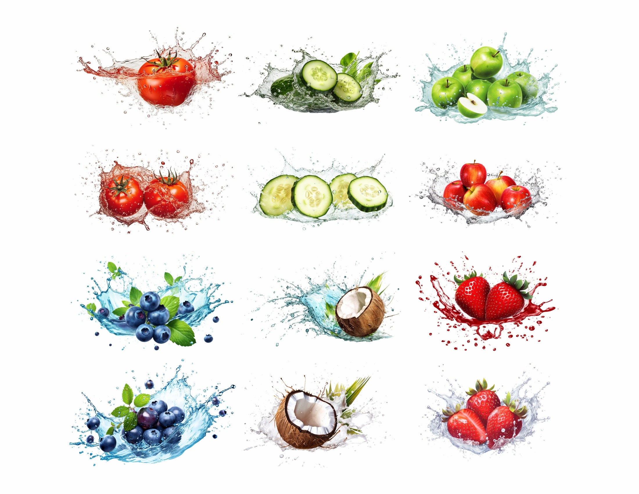 28 Fresh Summer Fruits Clipart, Fruit in Water Splash PNG Digital ...