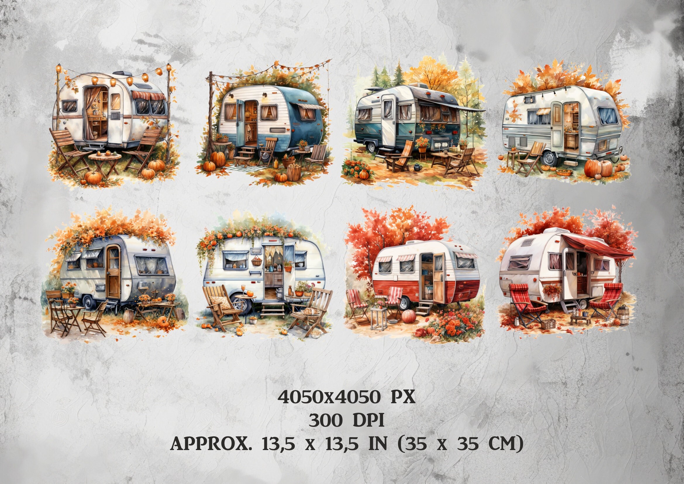 30 Autumn Adventure Campers Clipart, Watercolor Fall Cute Caravan PNG ...