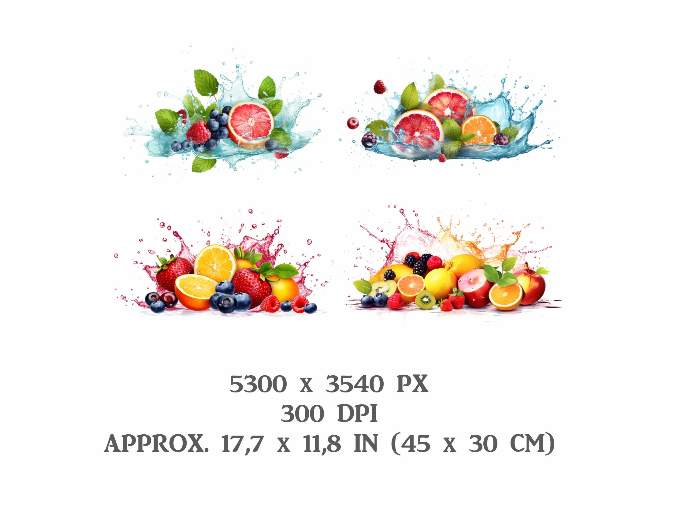 28 Fresh Summer Fruits Clipart, Fruit in Water Splash PNG Digital ...