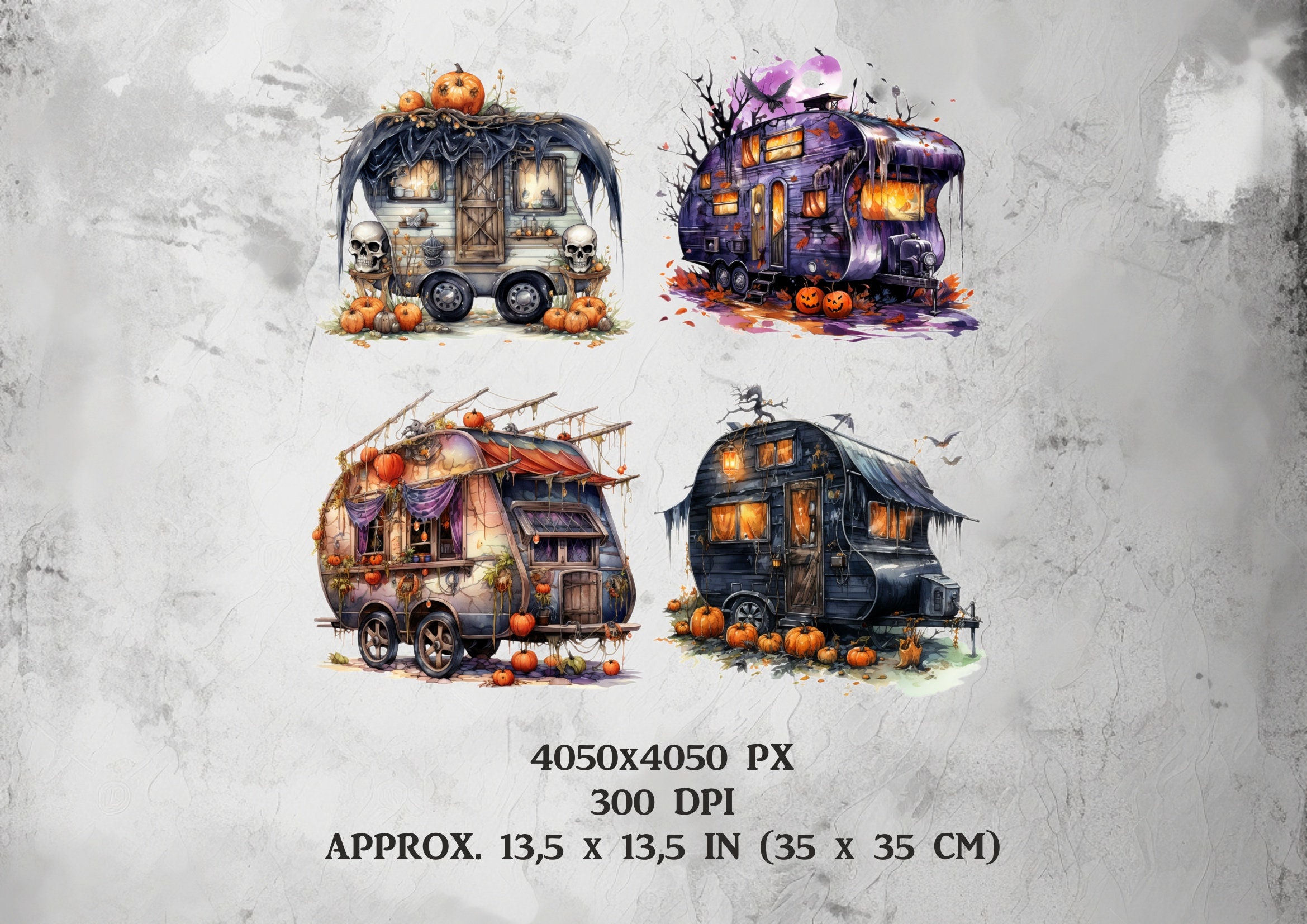 20 Halloween Campers Clipart,watercolor Spooky Caravan PNG Digital Clip ...