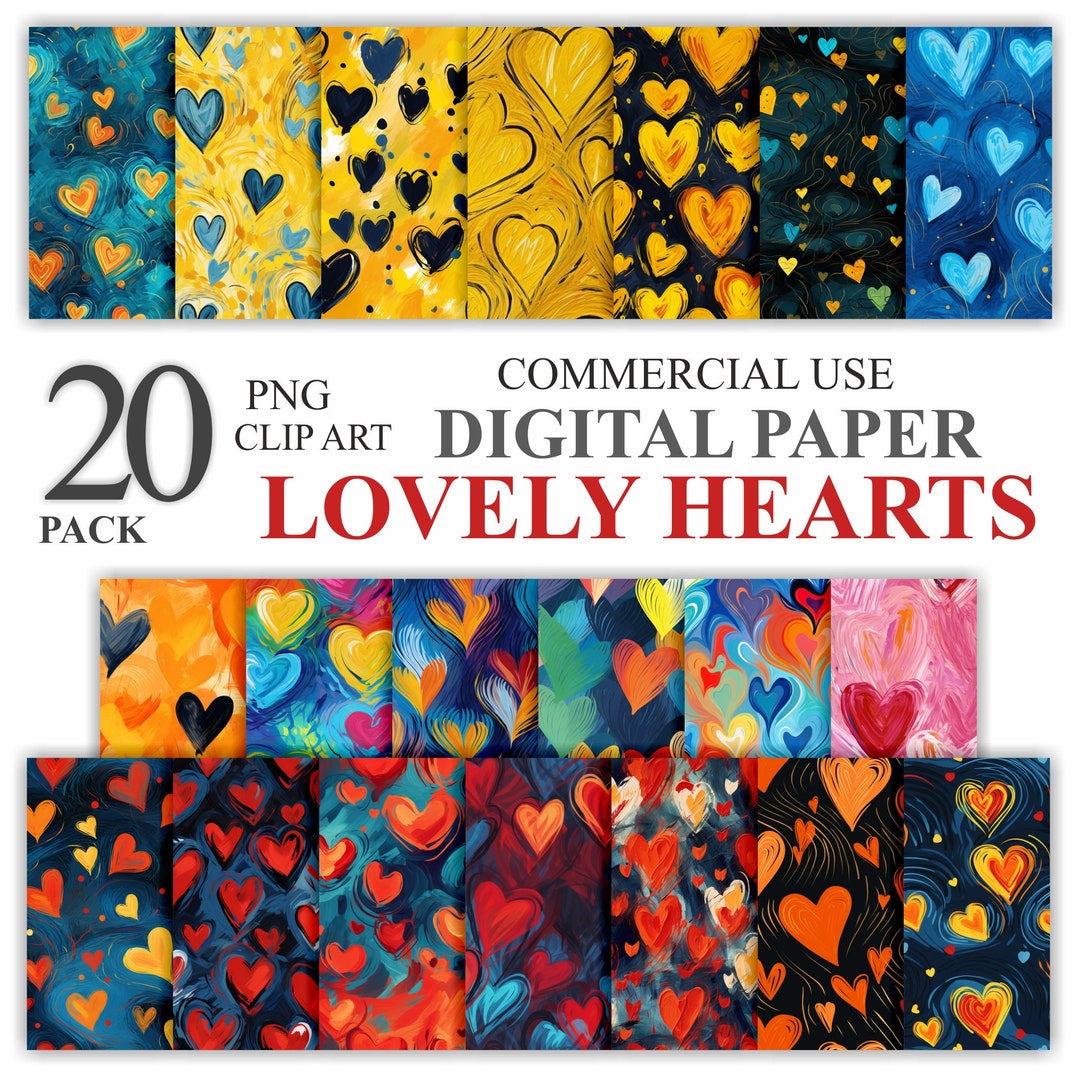 20 Lovely Hearts Digital Paper Bundle Pack, Valentine's Day Seamless ...