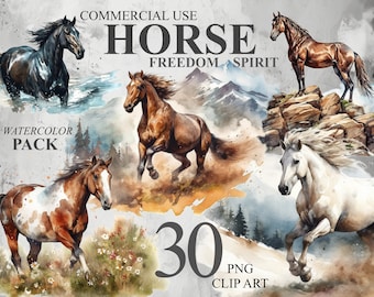 24 Horses With Flowers Clipart, Watercolor Wild Horse PNG Digital Clip ...