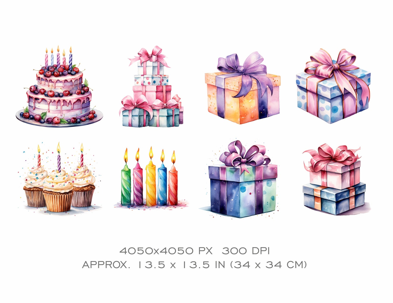 30 Happy Birthday Clipart Bundle Watercolor Kids Party Digital Clip Art ...