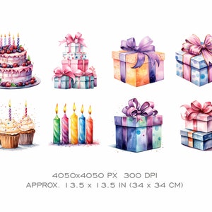 30 Happy Birthday Clipart Bundle Watercolor Kids Party Digital Clip Art ...