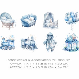 35 Watercolor Baby Shower Clipart Baby Boy Bundle Digital Clip Art ...