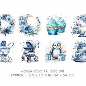 35 Watercolor Baby Shower Clipart Black Baby Boy Bundle Digital Clip ...