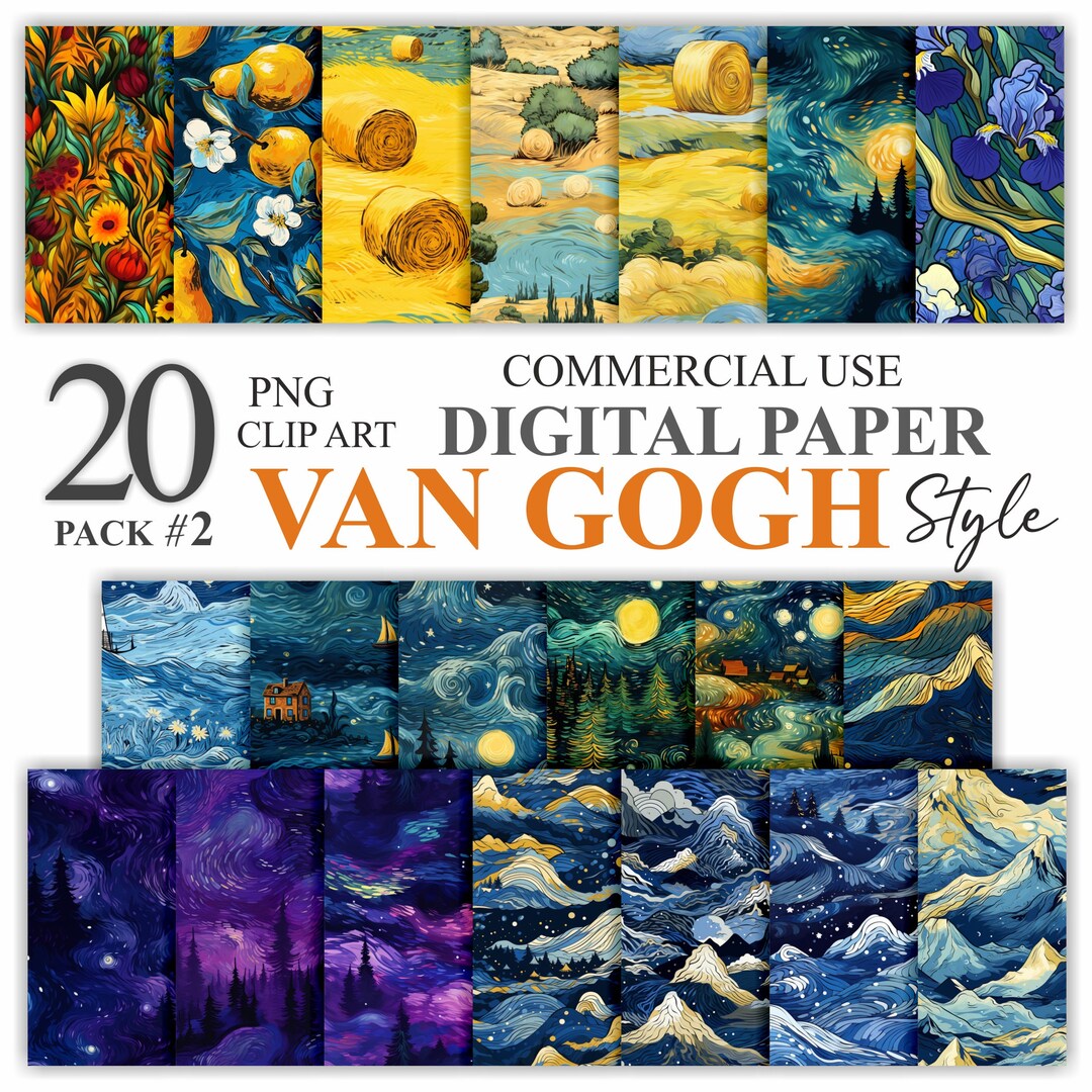 20 Van Gogh Style Digital Paper Pack, Galaxy Starry Night Painting ...