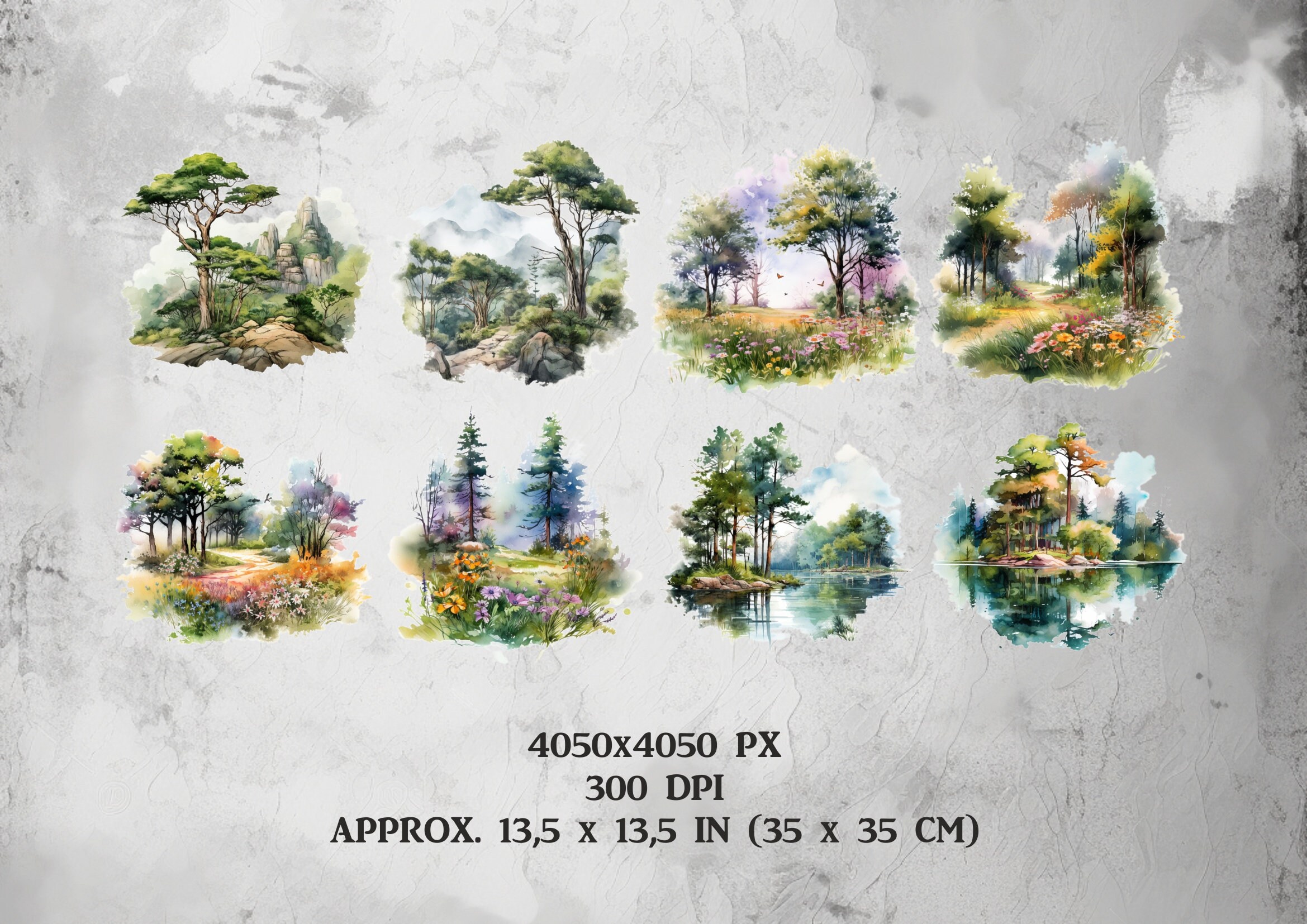 30 Forest Scenery Clipart, Watercolor Woodland Trees PNG Digital Clip ...