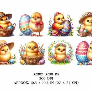 15 Watercolor Spring Chicks Pack, Cute Easter Chicken With Flowers PNG ...