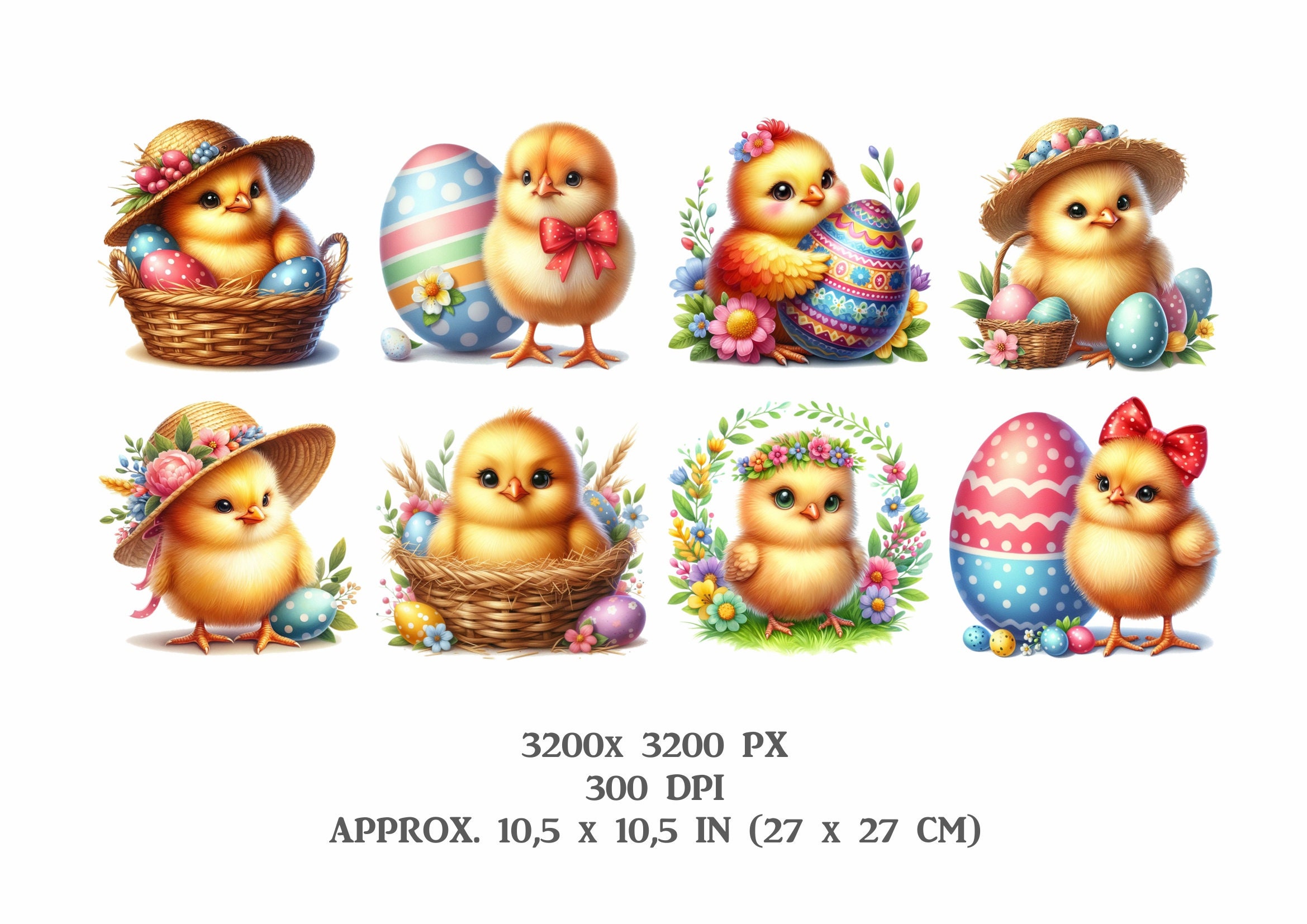 15 Watercolor Spring Chicks Pack, Cute Easter Chicken With Flowers PNG ...
