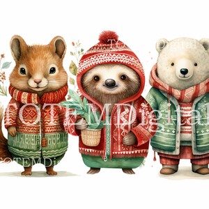 30 Cute Winter Animals in Sweaters Part 2 Pack, Watercolor Animals ...