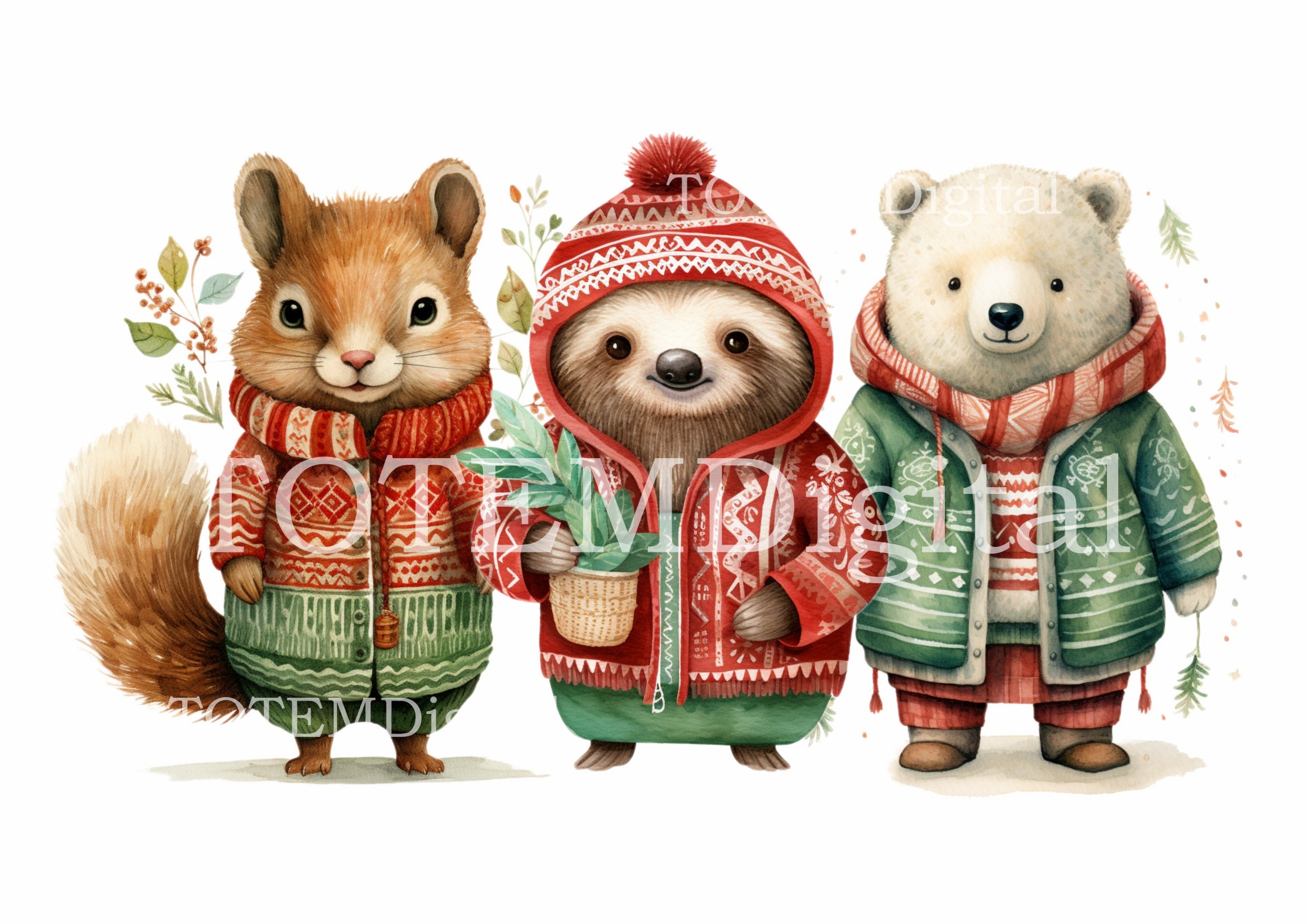 30 Cute Winter Animals in Sweaters Part 2 Pack, Watercolor Animals ...
