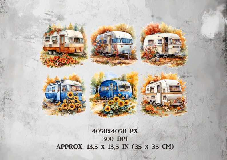 30 Autumn Adventure Campers Clipart, Watercolor Fall Cute Caravan PNG ...