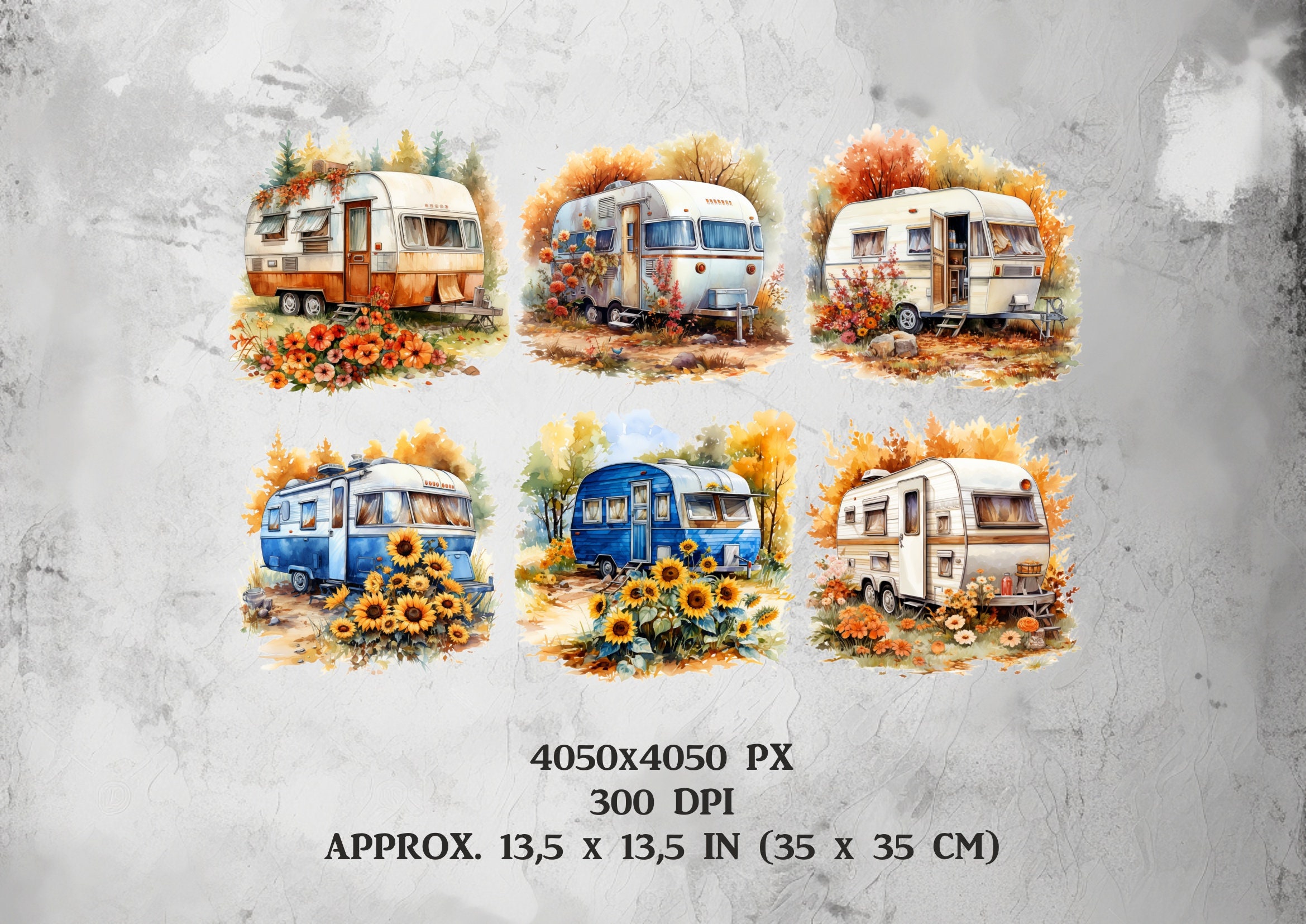 30 Autumn Adventure Campers Clipart, Watercolor Fall Cute Caravan PNG ...