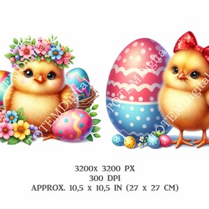 15 Watercolor Spring Chicks Pack, Cute Easter Chicken With Flowers PNG ...