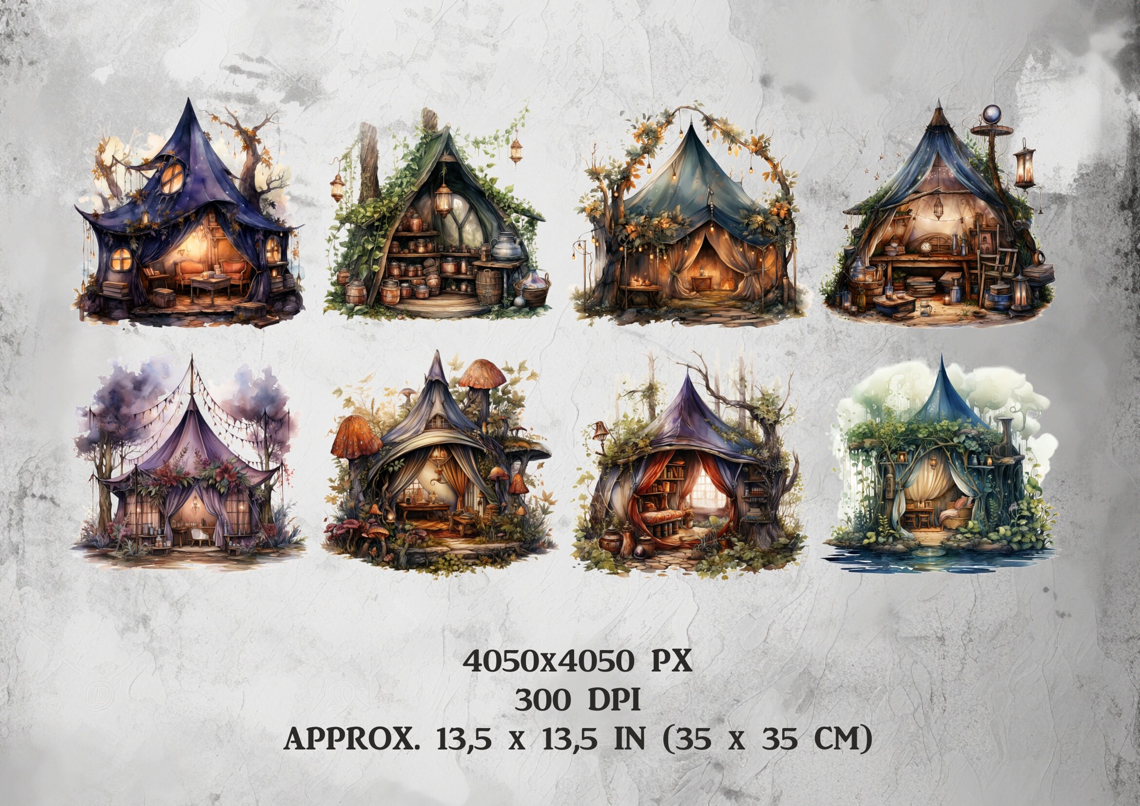 30 Magical Spell Tents Clipart,watercolor Halloween Fantasy PNG Digital ...