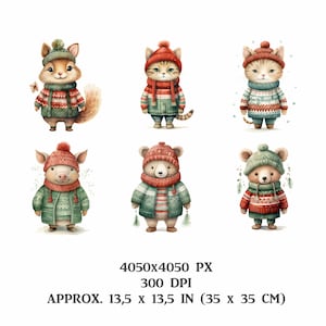 30 Cute Winter Animals in Sweaters Part 2 Pack, Watercolor Animals ...