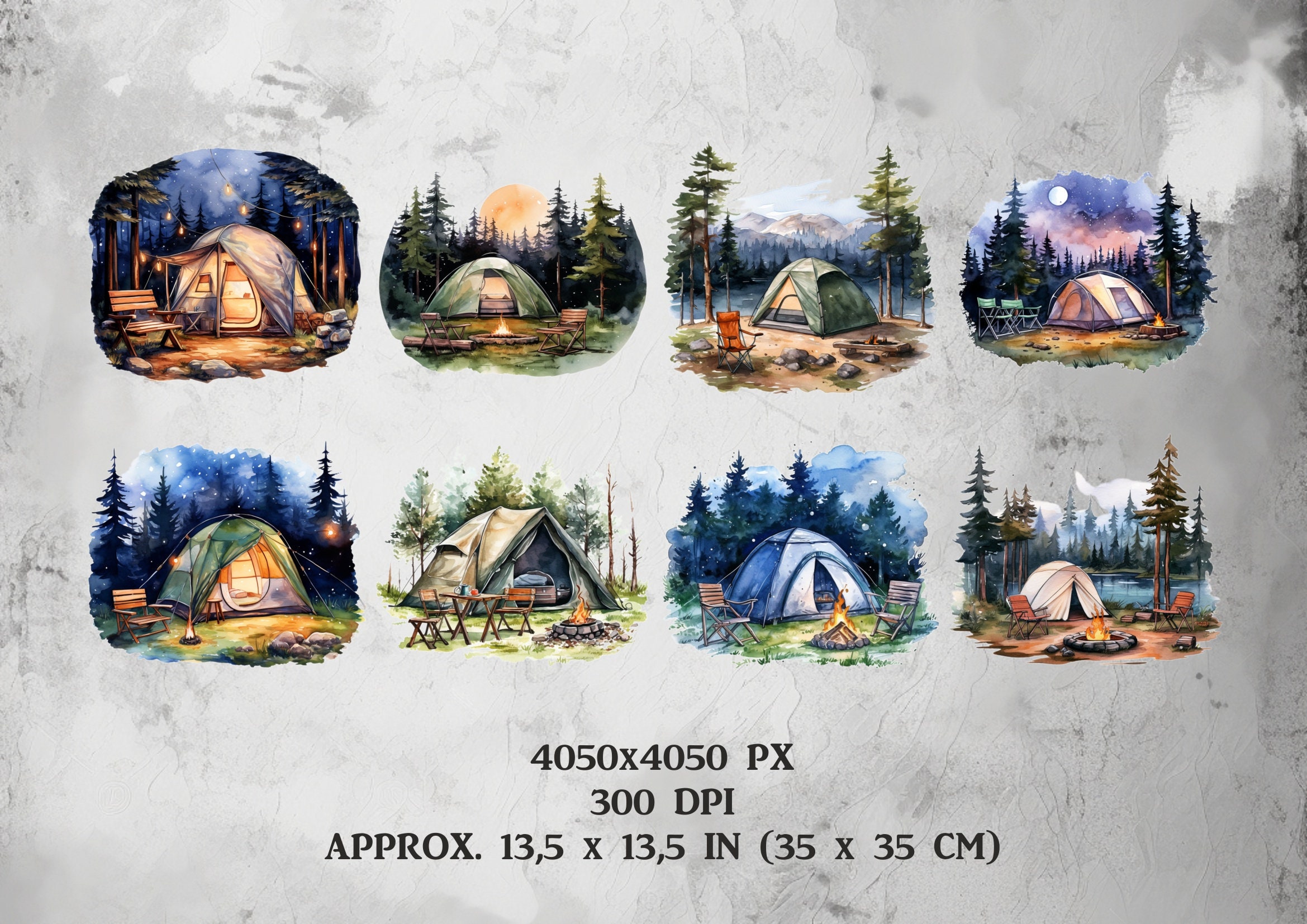25 Camping Tents Clipart, Watercolor Cute Camper PNG Digital Clip Art ...