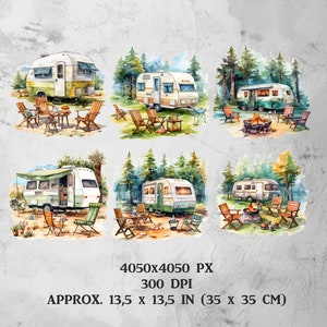30 Adventure Campers Clipart, Watercolor Cute Caravan PNG Digital Clip ...