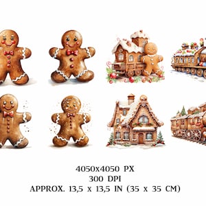 25 Gingerbread Collection Clipart, Watercolor Xmas Holiday Cookies PNG ...