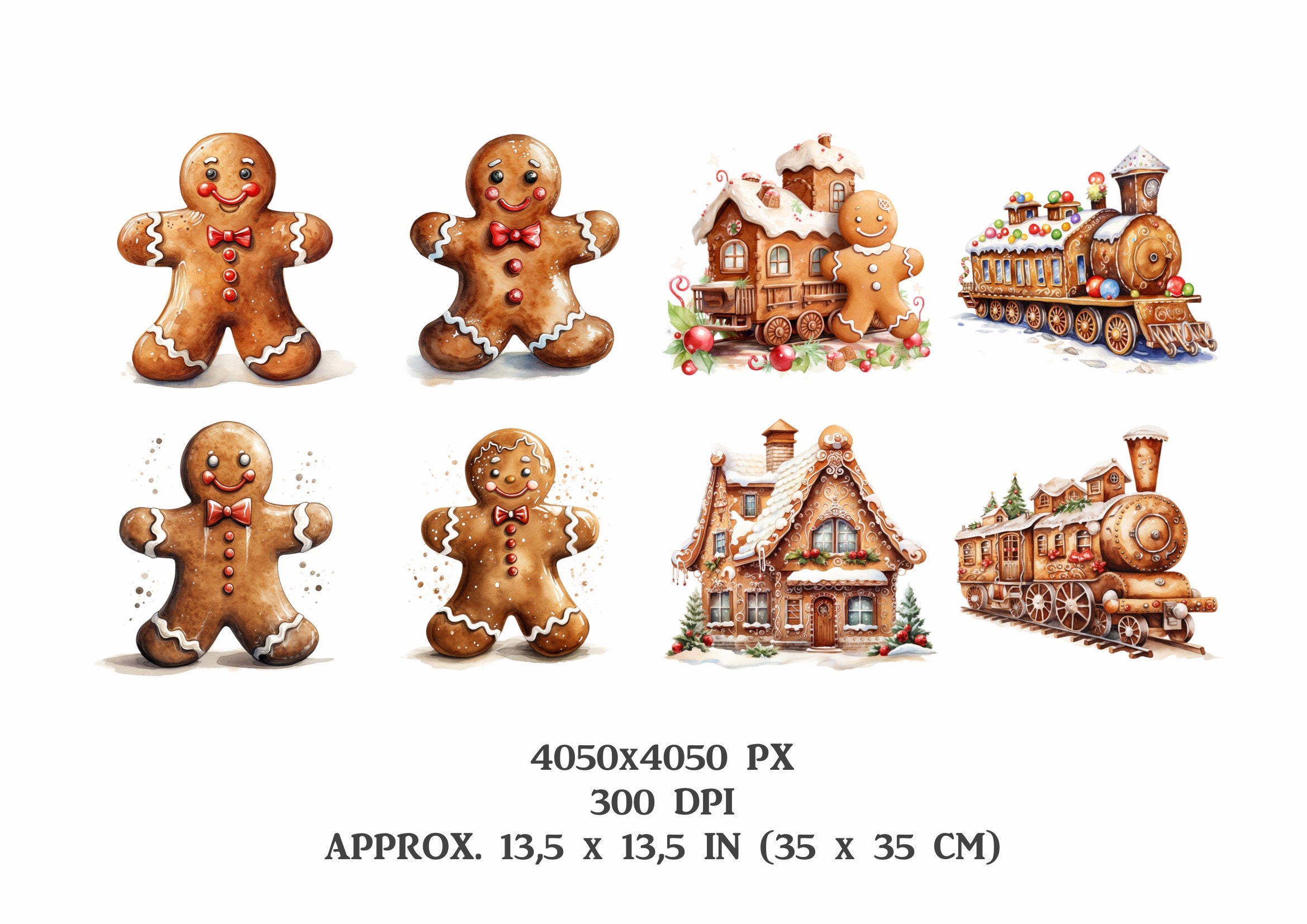 25 Gingerbread Collection Clipart, Watercolor Xmas Holiday Cookies PNG ...