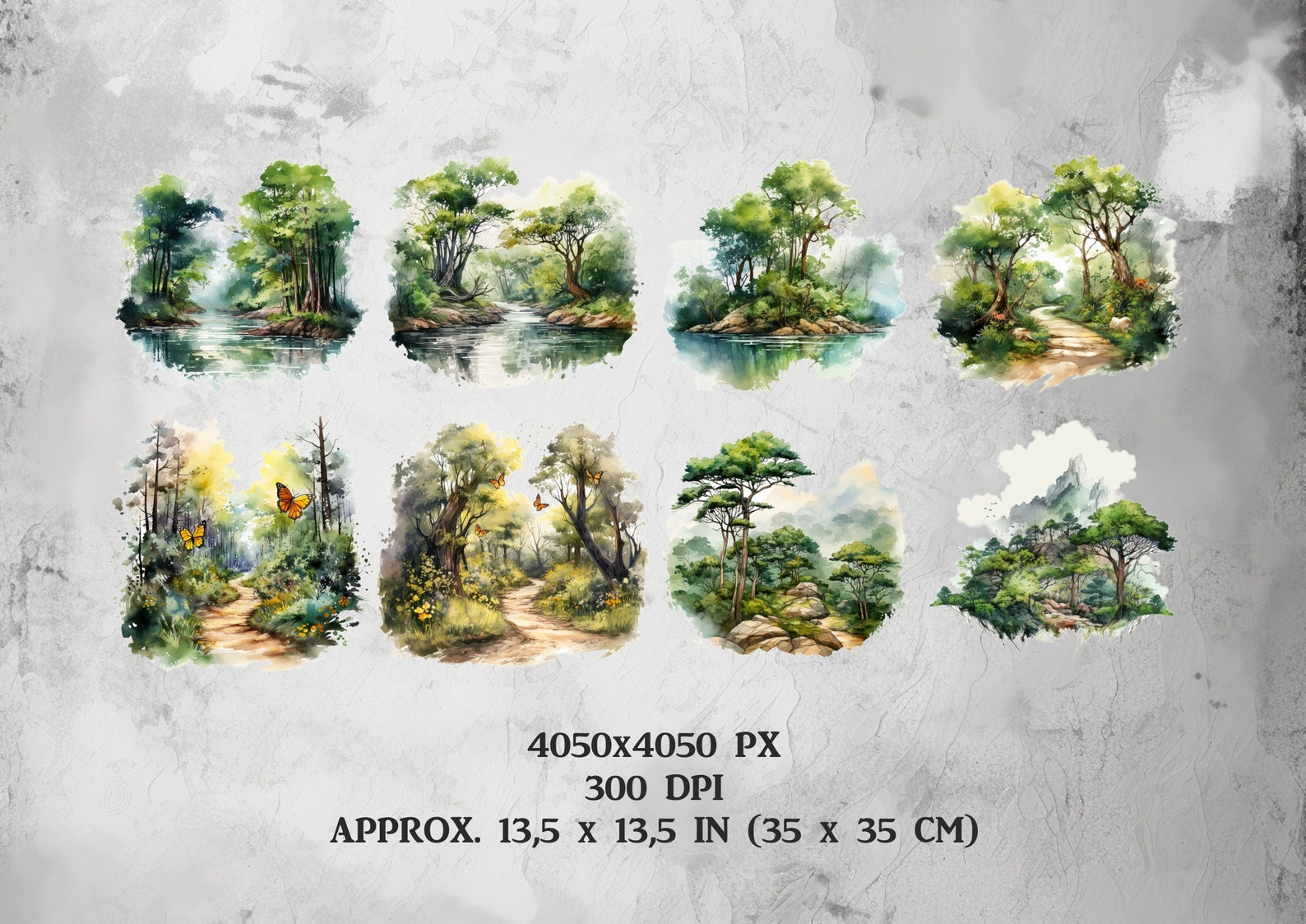 30 Forest Scenery Clipart, Watercolor Woodland Trees PNG Digital Clip ...