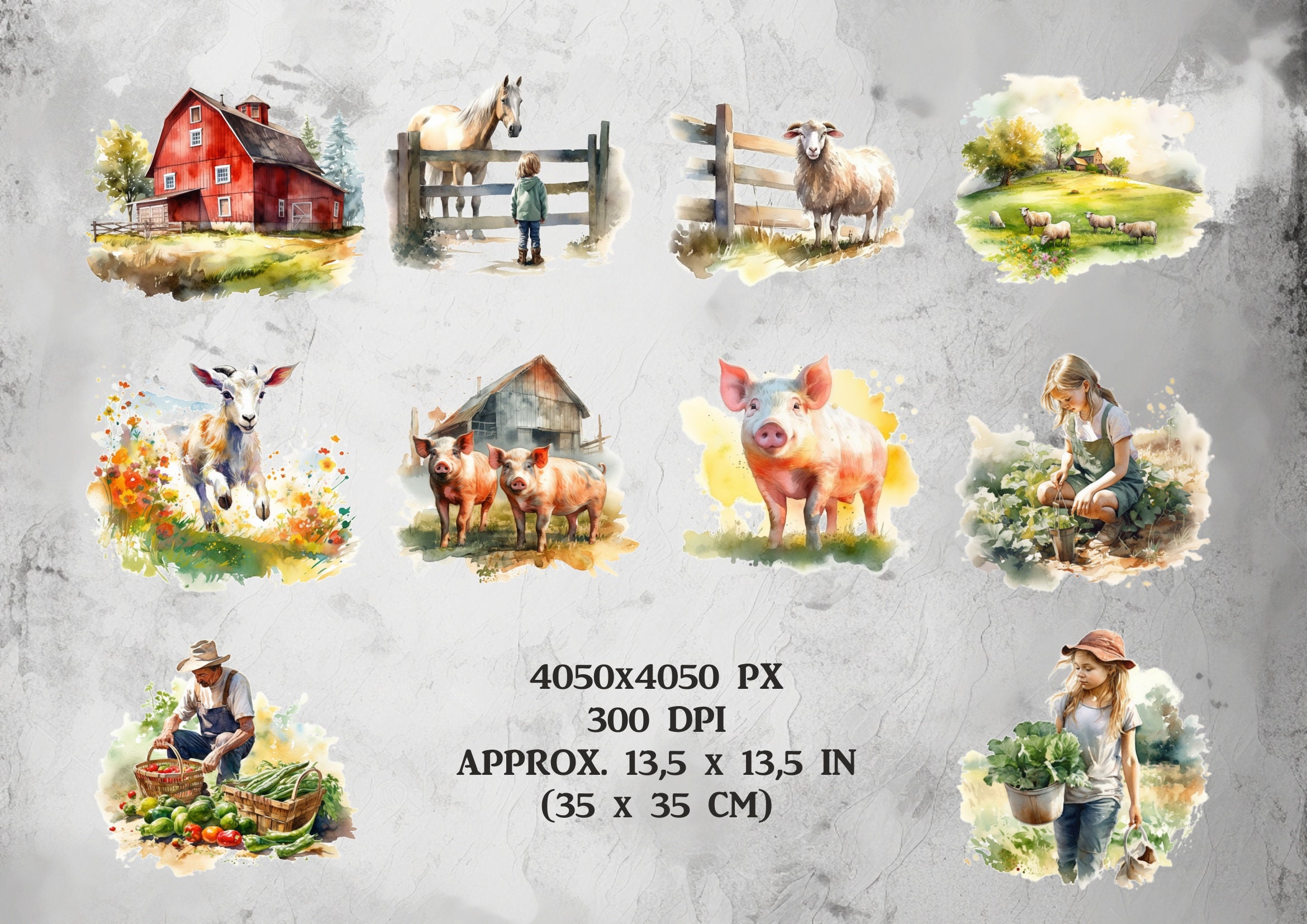 26 Farm Life Clipart, Cute Watercolor Farm Animals PNG Digital Clip Art ...
