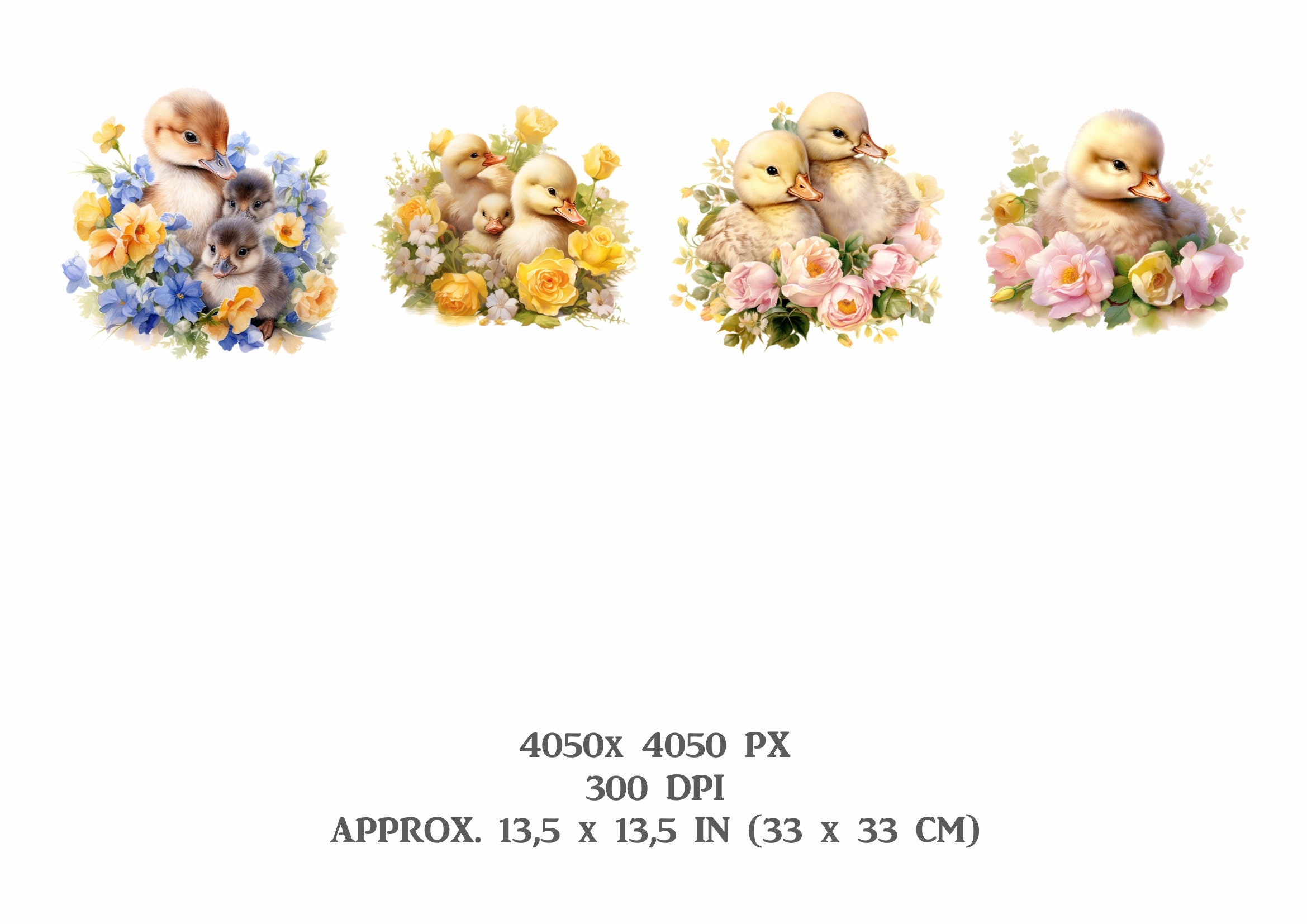 20 Spring Ducks With Flowers Pack, Watercolor Cute Animals PNG Art ...