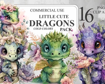 Baby Dragon Clipart Bundle Watercolor Art Fantasy Cute - Etsy