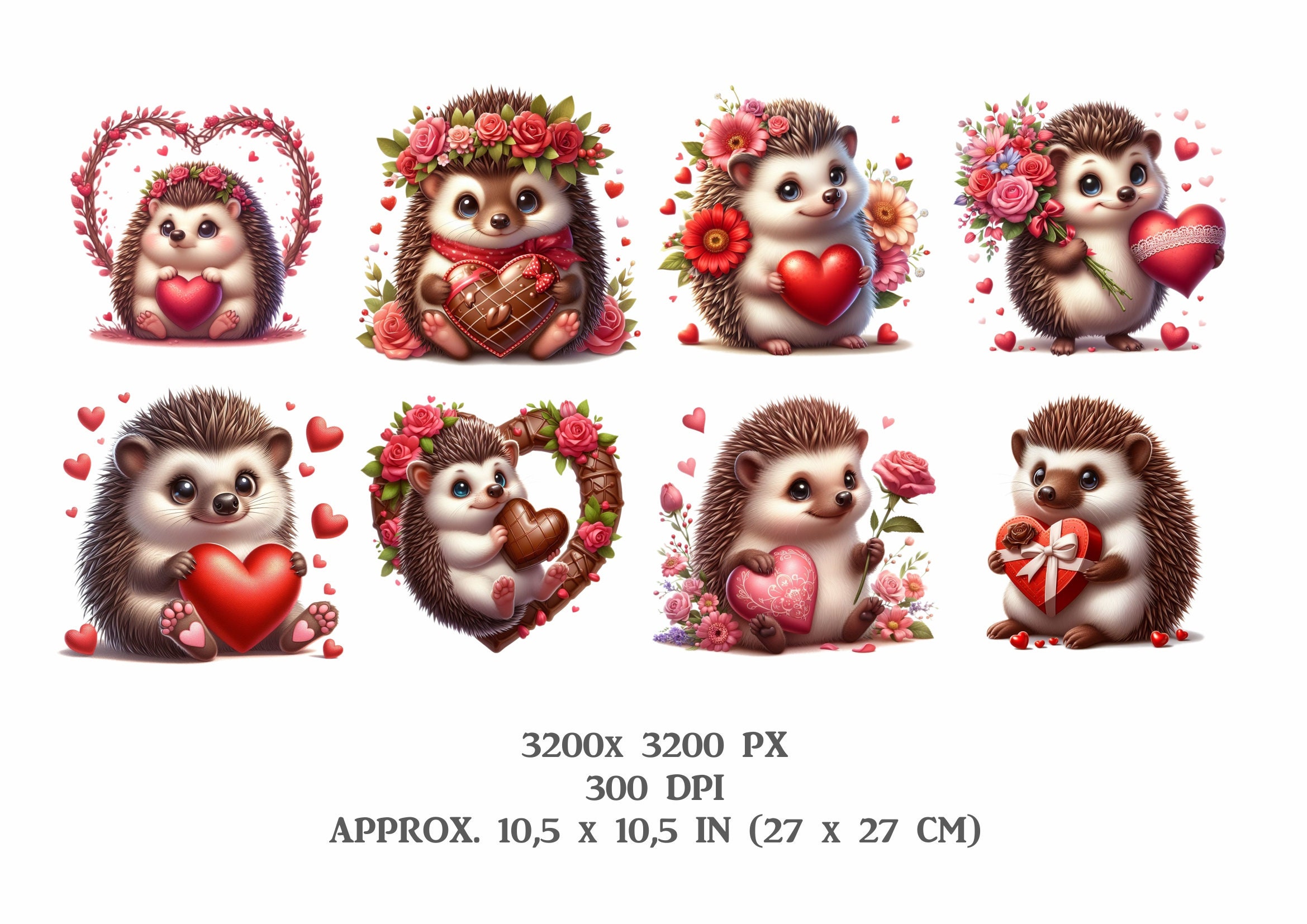 25 Watercolor Valentine Hedgehog Pack, February 14th Cute Animals Clip ...