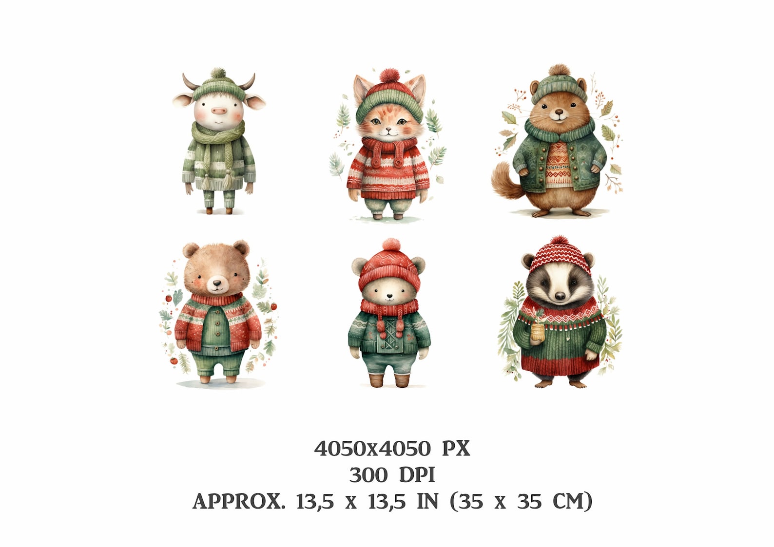 30 Cute Winter Animals in Sweaters Part 1 Pack, Watercolor Animals ...