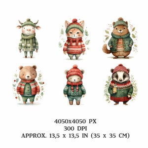 30 Cute Winter Animals in Sweaters Part 1 Pack, Watercolor Animals ...
