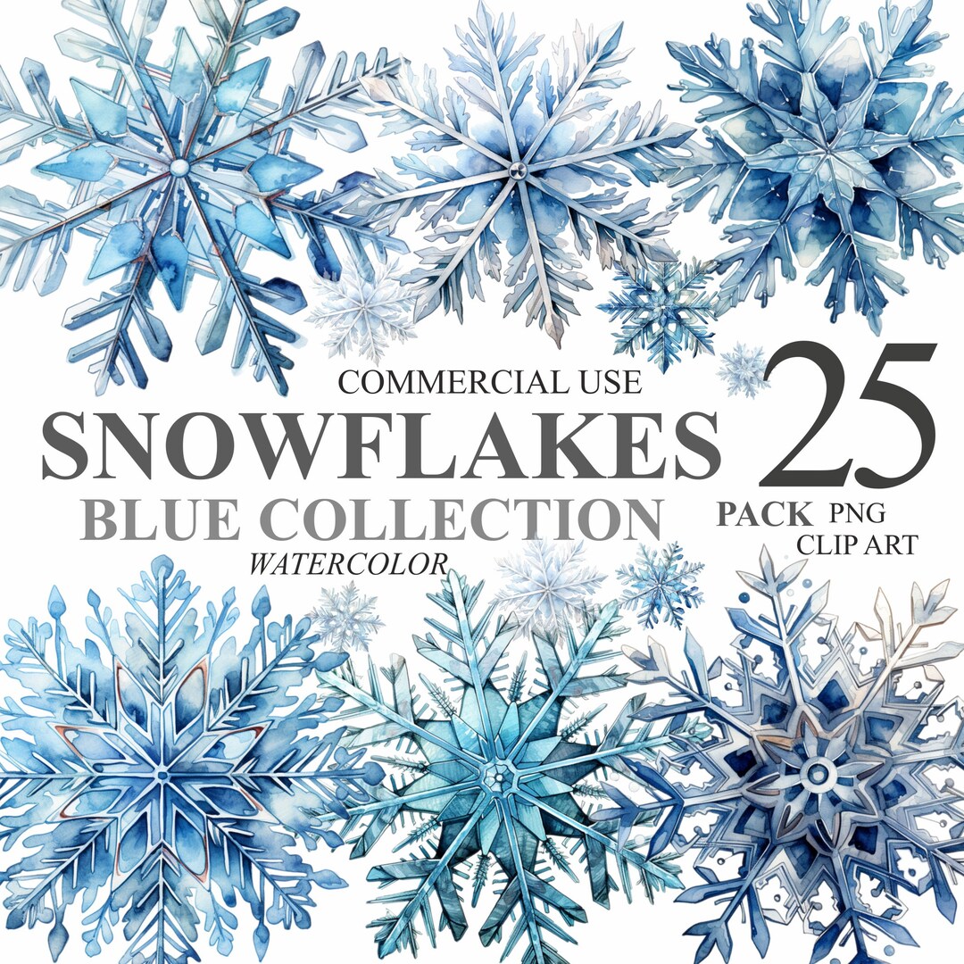 25 Blue Snowflakes Collection Winter Clipart, Christmas Watercolor PNG ...