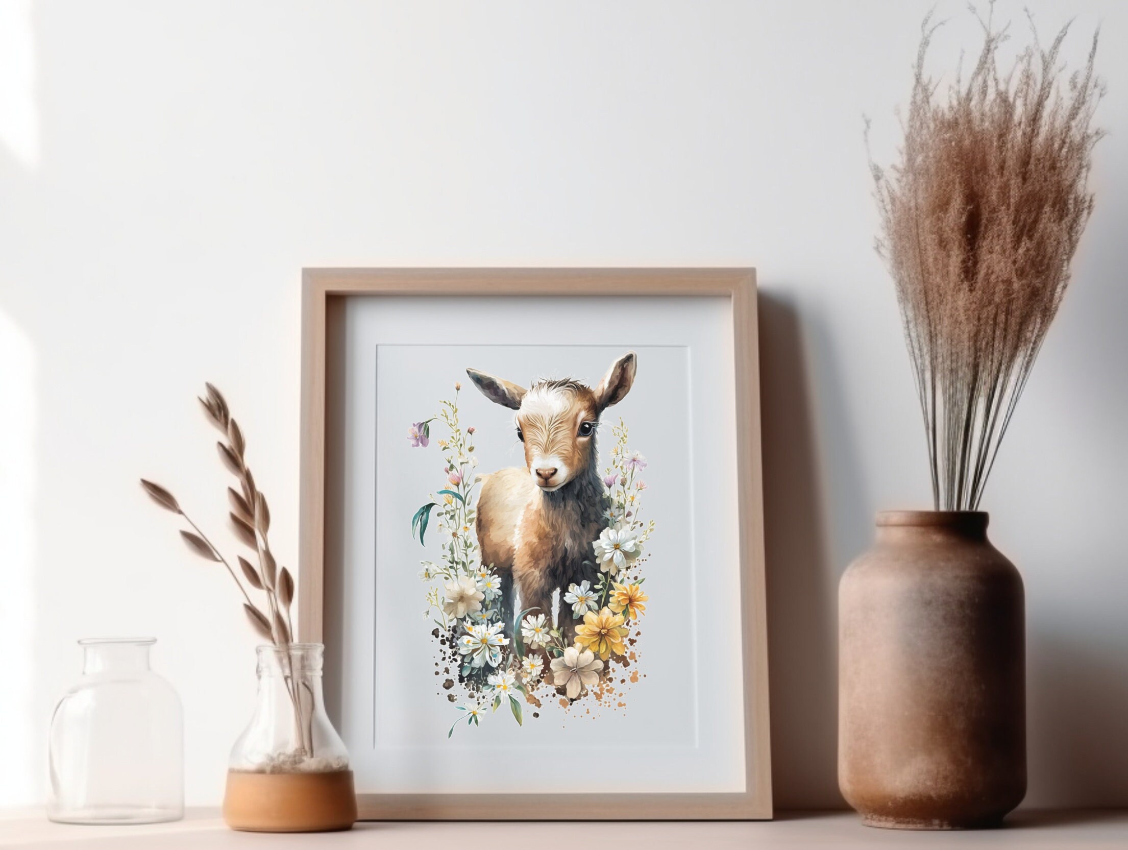 30 Little Goats With Flowers Clipart, Watercolor Cute Goatling PNG ...