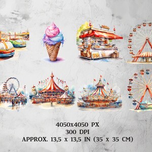 32 Summer Carnival Clipart, Watercolor Fair Festival PNG Digital Clip ...