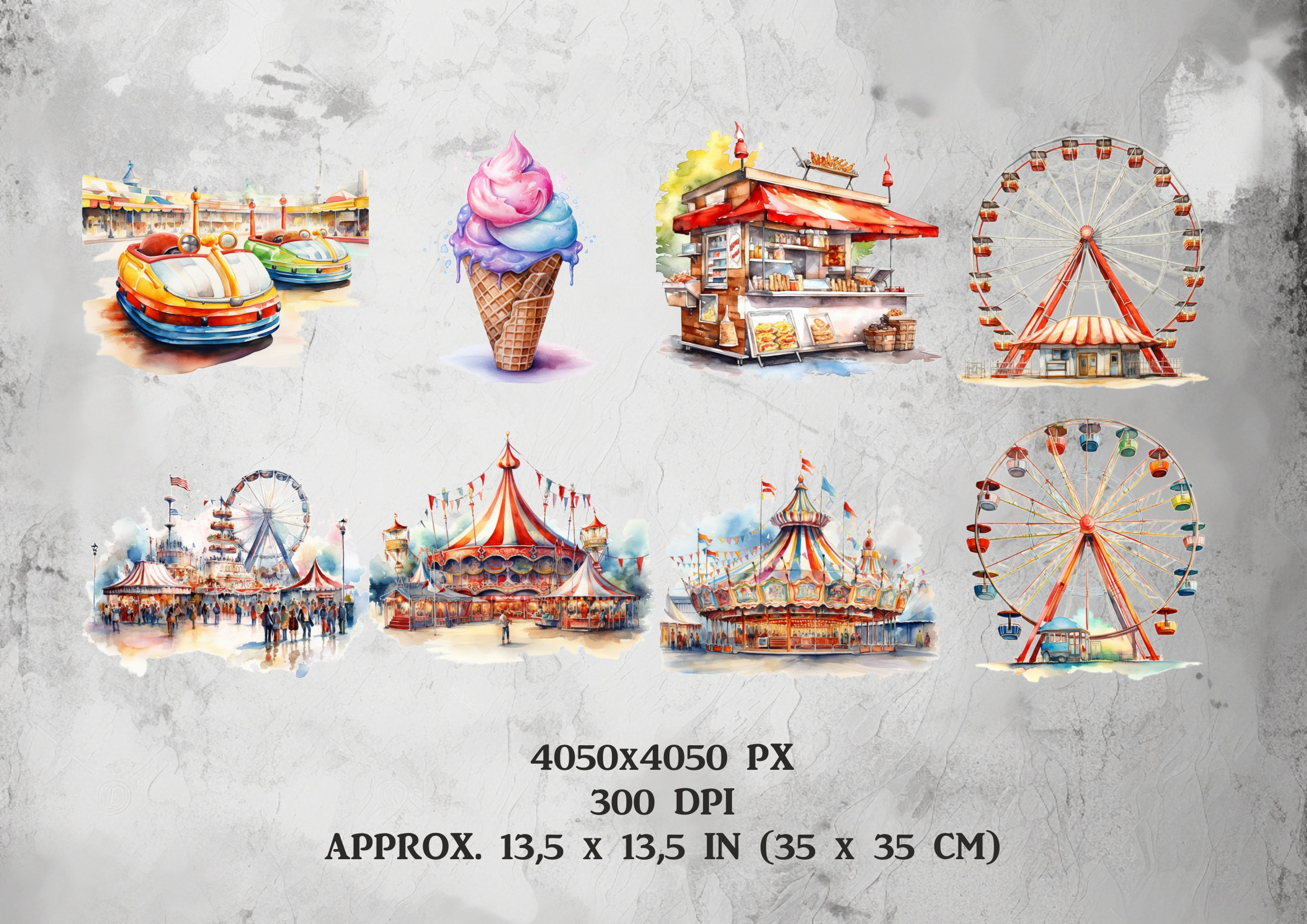 32 Summer Carnival Clipart, Watercolor Fair Festival PNG Digital Clip ...