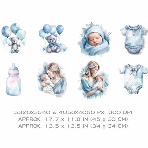 35 Watercolor Baby Shower Clipart Baby Boy Bundle Digital Clip Art ...