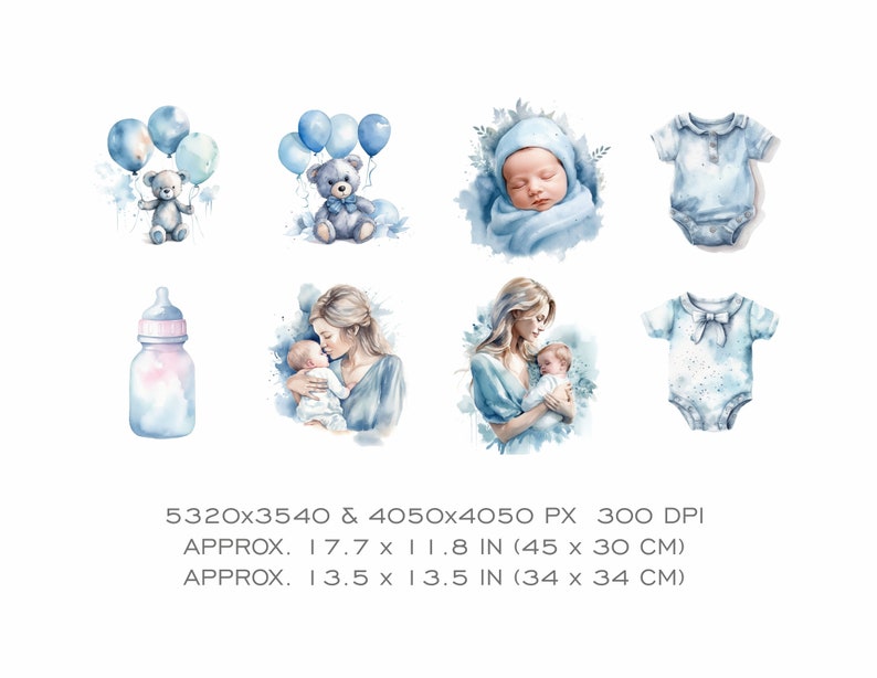 35 Watercolor Baby Shower Clipart Baby Boy Bundle Digital Clip Art ...