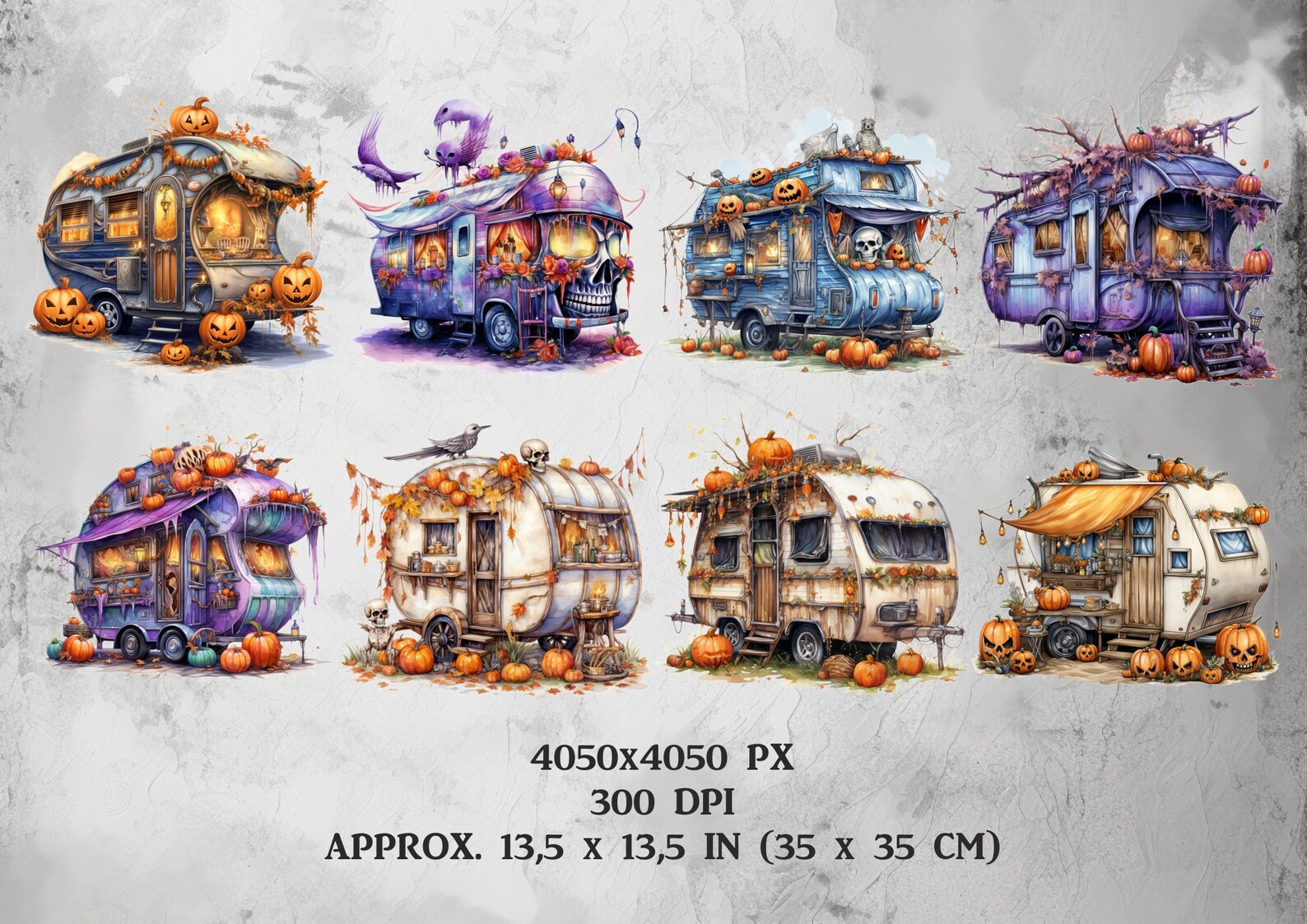 20 Halloween Campers Clipart,watercolor Spooky Caravan PNG Digital Clip ...