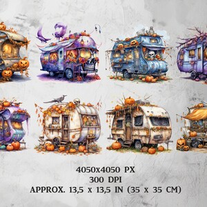 20 Halloween Campers Clipart,watercolor Spooky Caravan PNG Digital Clip ...