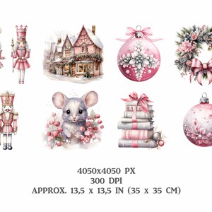 30 Pink Christmas Collection Clipart, Watercolor Xmas Cottagecore PNG ...