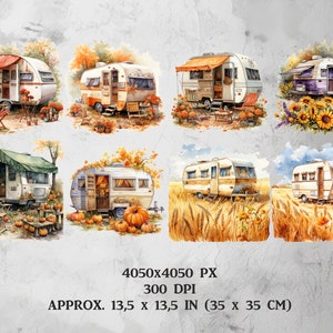 30 Autumn Adventure Campers Clipart, Watercolor Fall Cute Caravan PNG ...