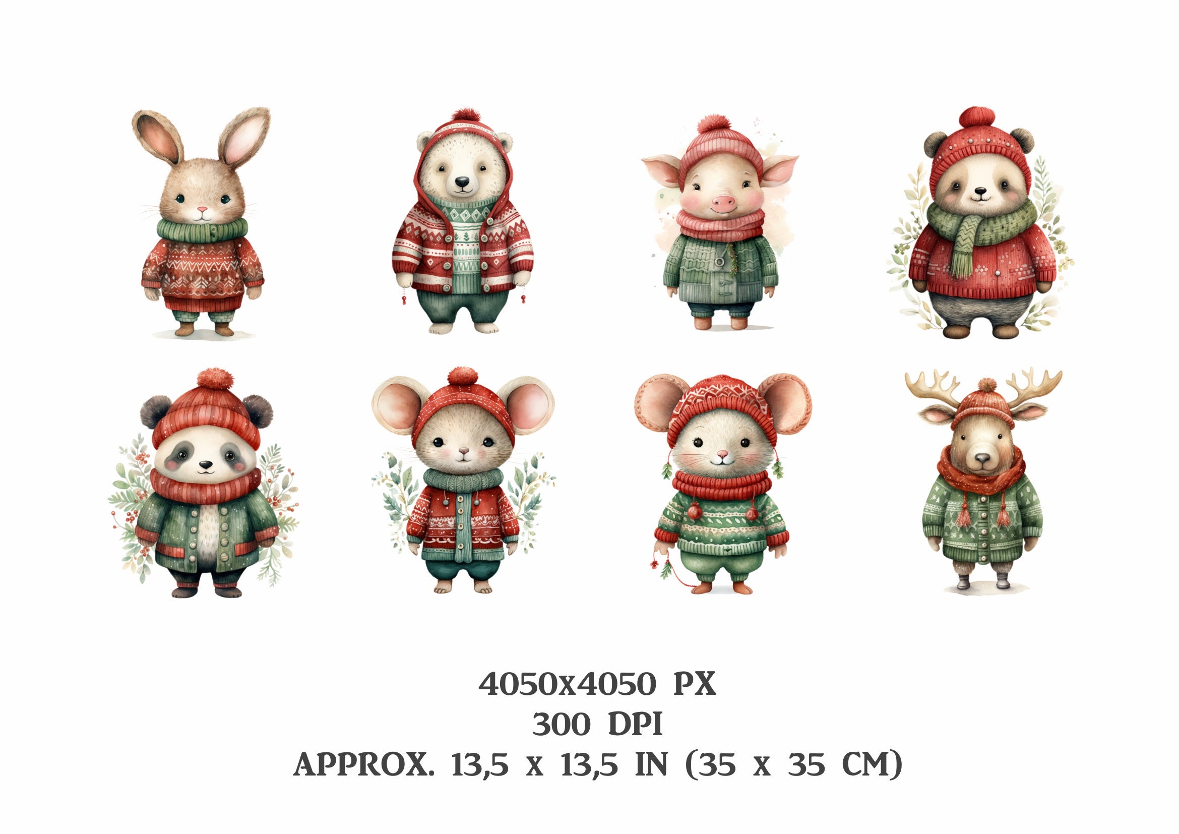 30 Cute Winter Animals in Sweaters Part 1 Pack, Watercolor Animals ...