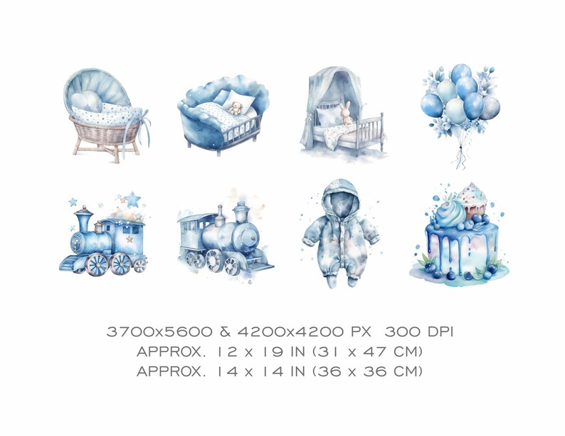 35 Watercolor Baby Shower Clipart Baby Boy Bundle Digital - Etsy